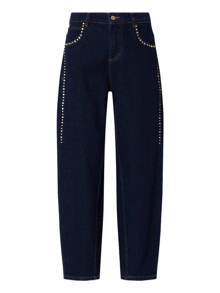 LIU JO Liu Jo High-Waisted Straight Leg Jeans with Rhinestone Embellishments